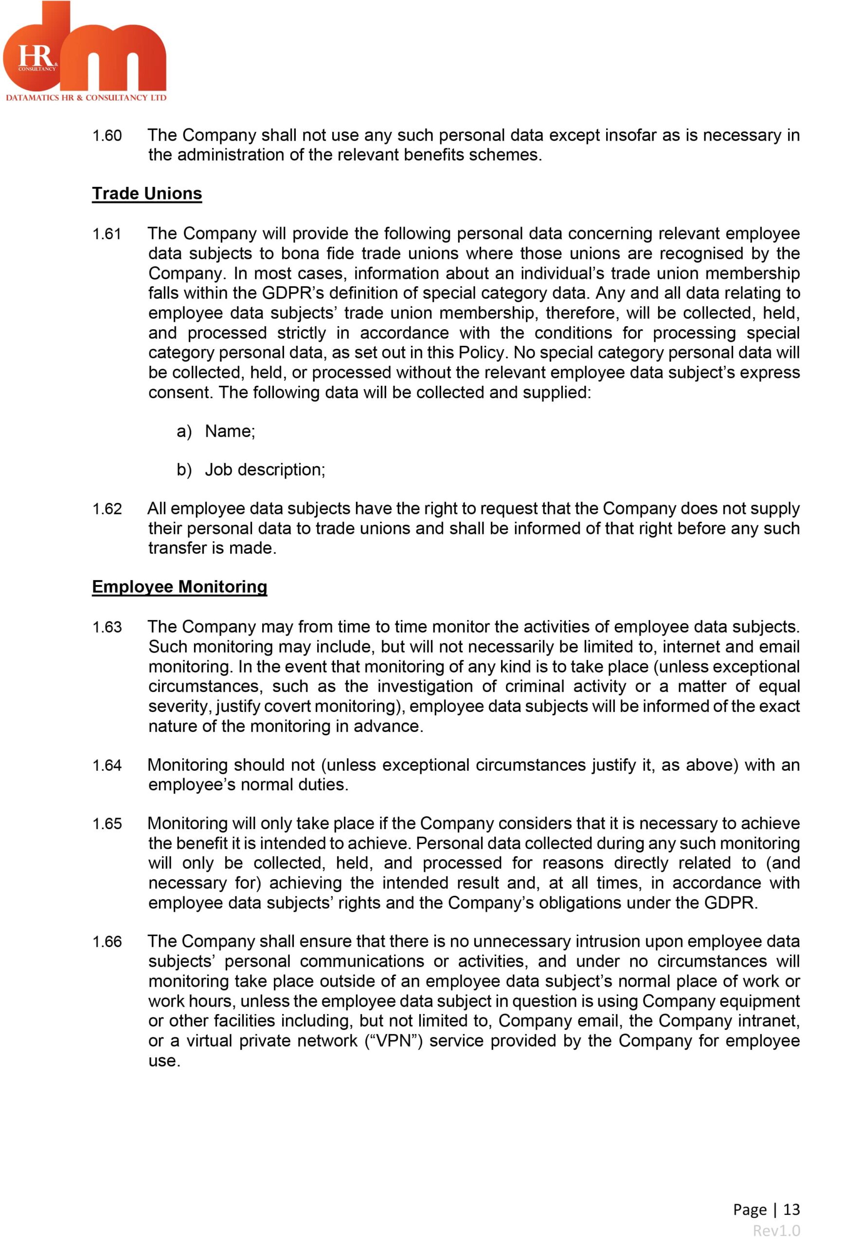 GDPR Policy Datamatics HR
